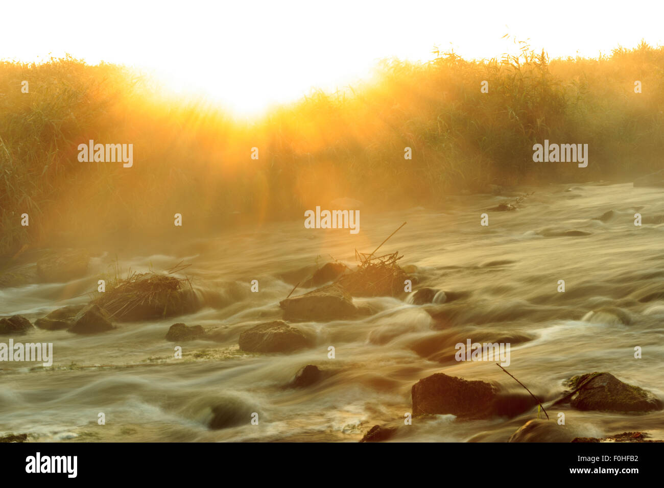 Dawn over Rushing river Stock Photo - Alamy