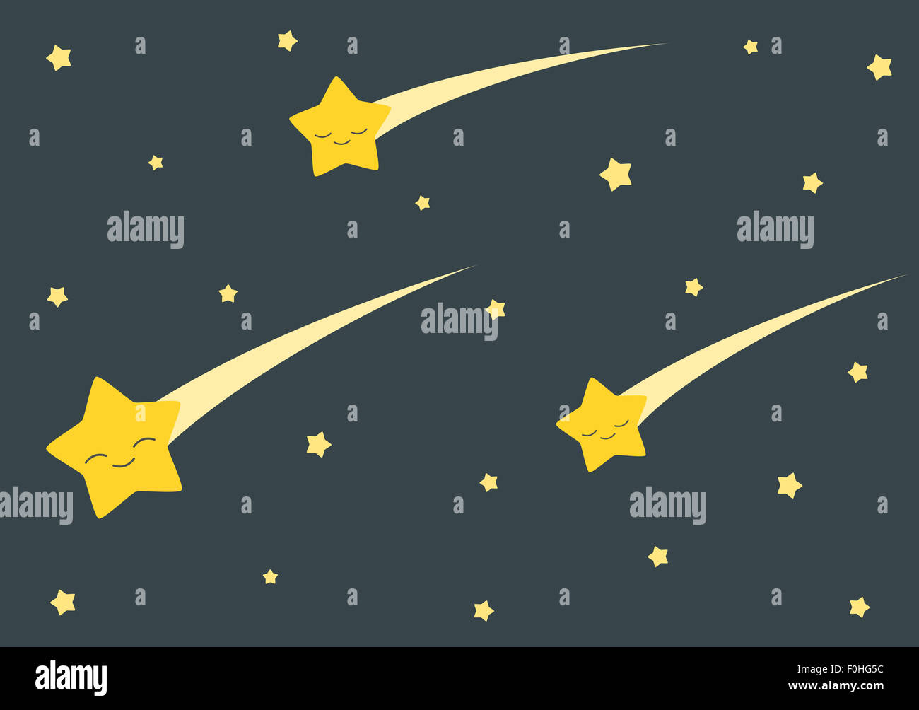 cute cartoon falling stars in the dark night background illustration ...