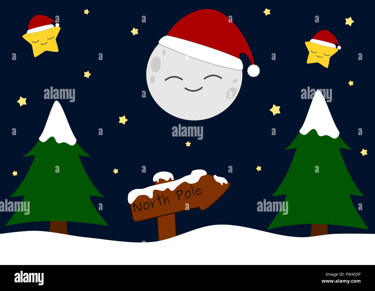 cartoon christmas night background illustration with snow Stock Photo ...