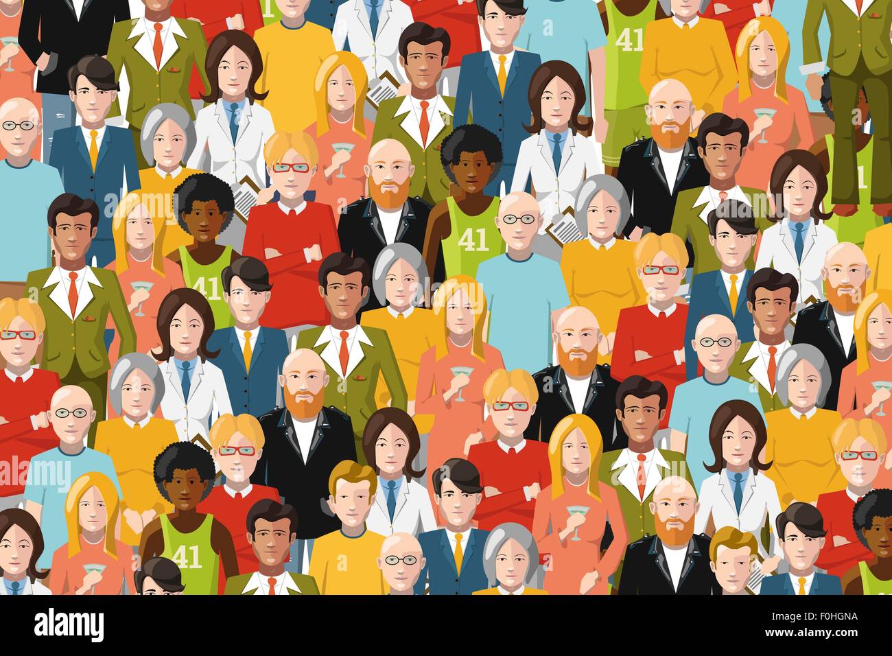International crowd of people, flat illustration Stock Vector Image ...
