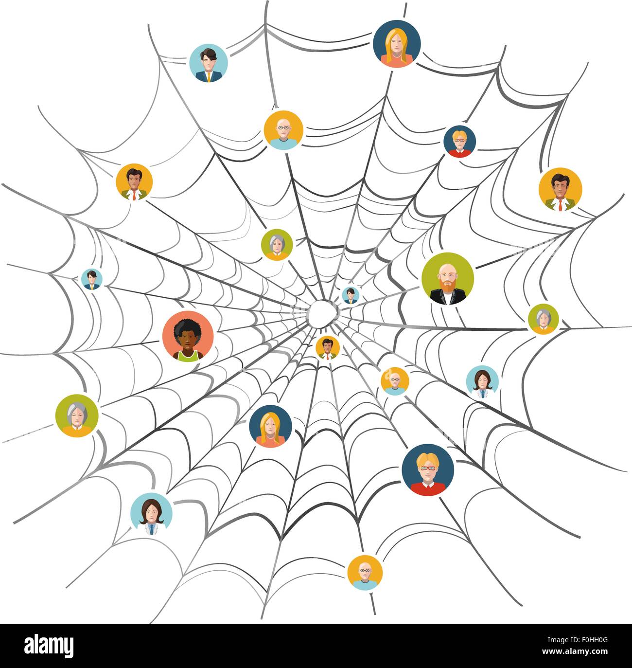 People stuck in complicated spider web, illustration isolated on white ...