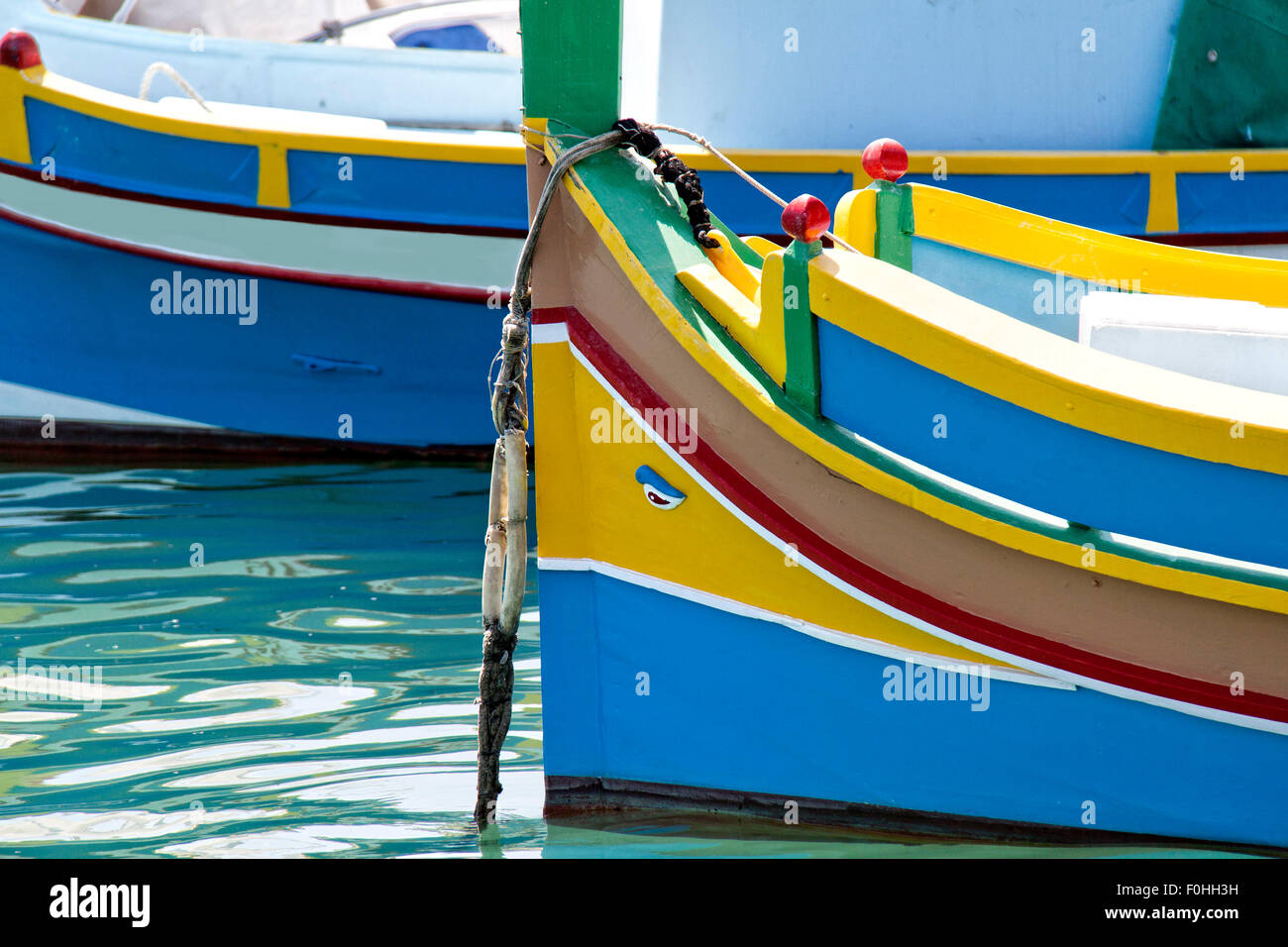 Fishing boats in Malta displaying the "eye of Osiris" which is painted ...