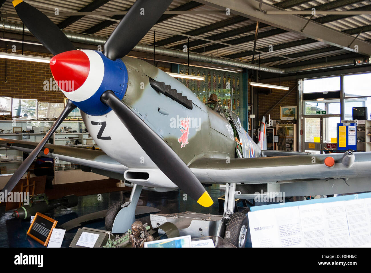 Interior of the Spitfire and Hurricane Memorial Museum at Manston, Kent. A Supermarine Spitfire ...