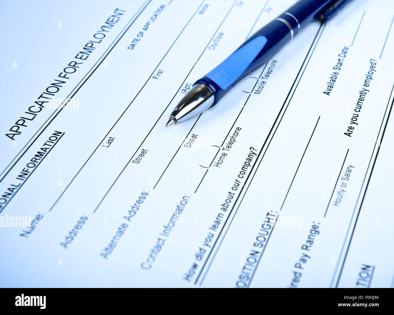 Job application form hi-res stock photography and images - Alamy