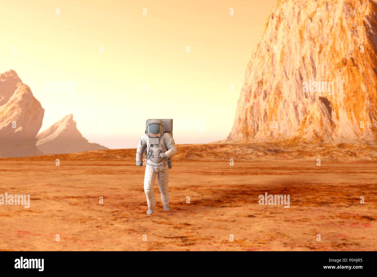 A Astronaut walking on the surface of Mars. 3D illustration Stock Photo ...