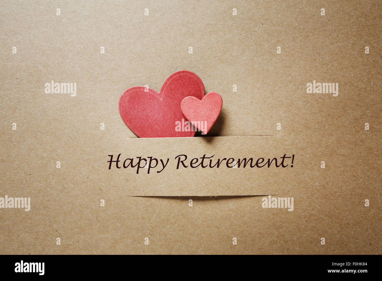 Happy Retirement message card with small red hearts Stock Photo - Alamy