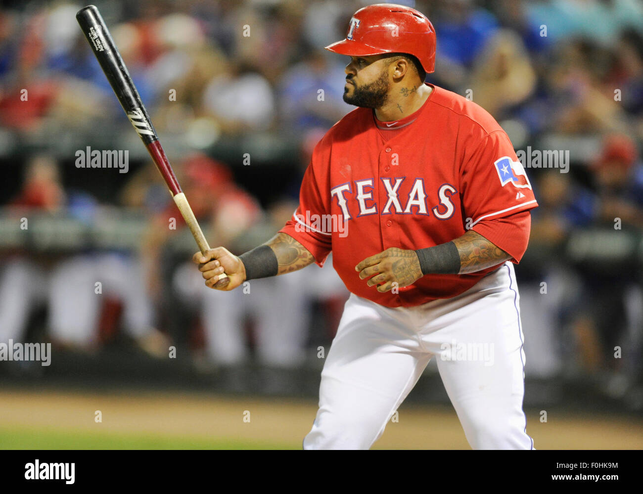 AUG 14, 2015: Texas Rangers designated hitter Prince Fielder #84 during ...