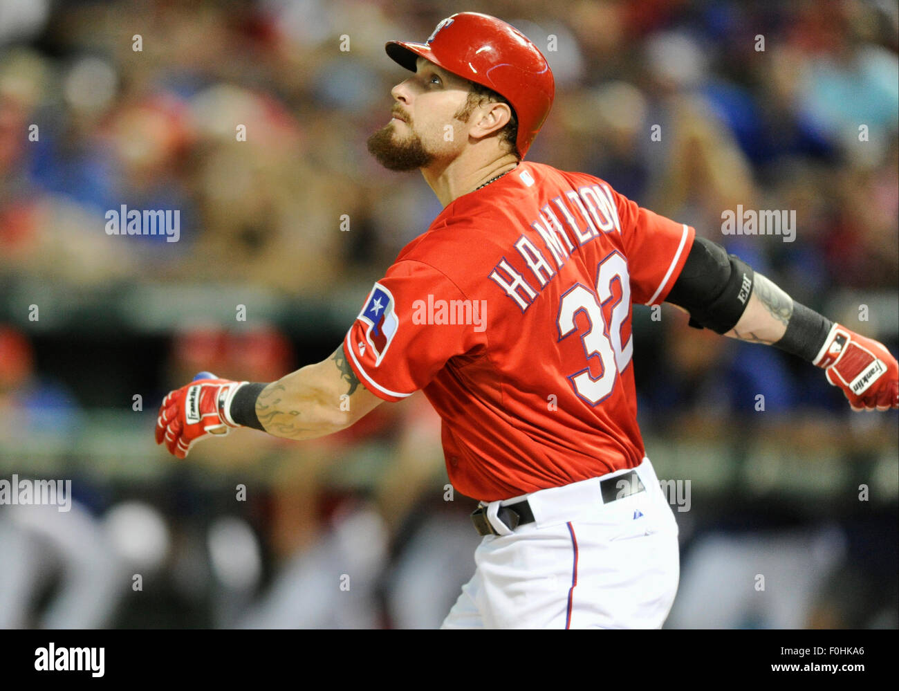 AUG 14, 2015: Texas Rangers left fielder Josh Hamilton #32 during an ...