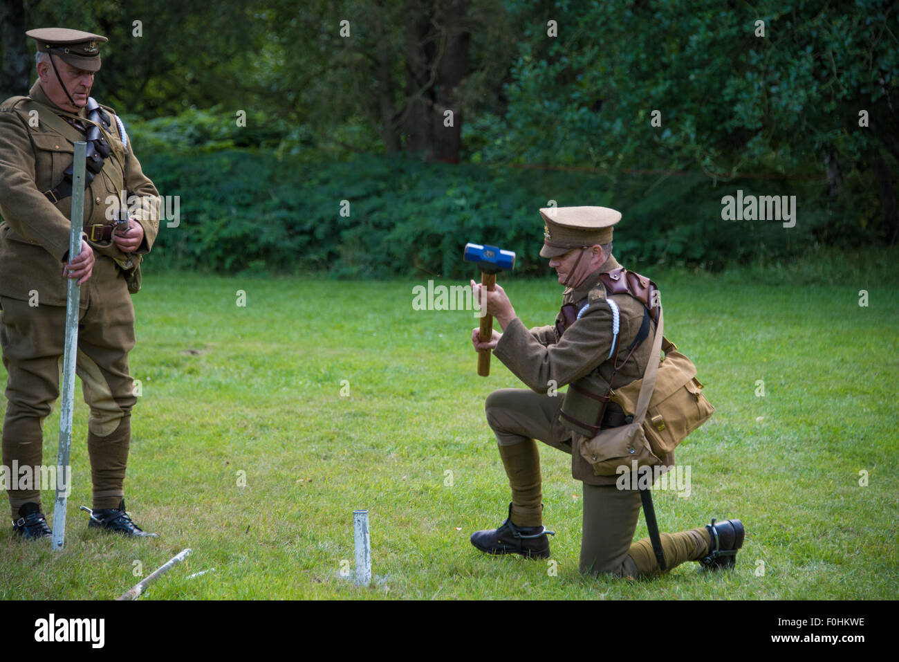 Re-enactment of WW1 soldiers putting on a display at Cannock Chase ...