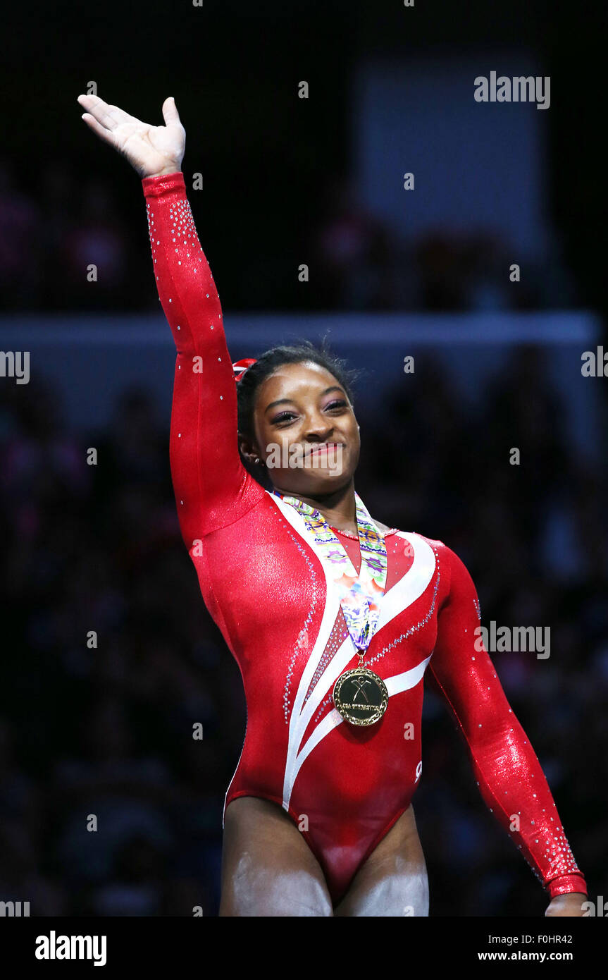 Indianapolis, IN, USA. 15th Aug, 2015. Simone Biles becomes the second ...