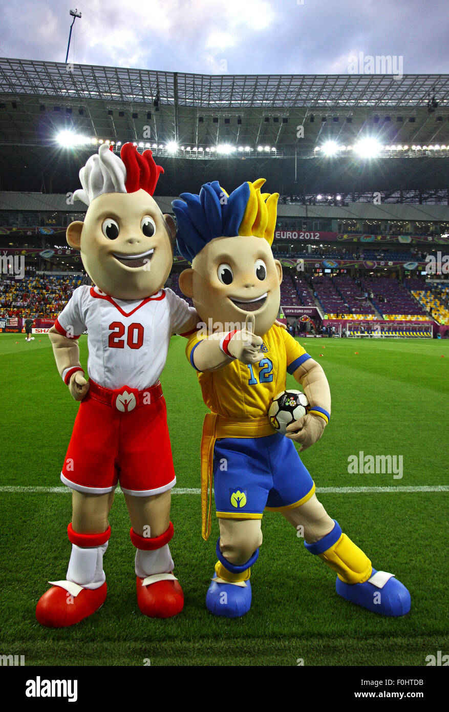 LVIV, UKRAINE - JUNE 9, 2012: Slavek and Slavko, the UEFA Euro 2012 ...