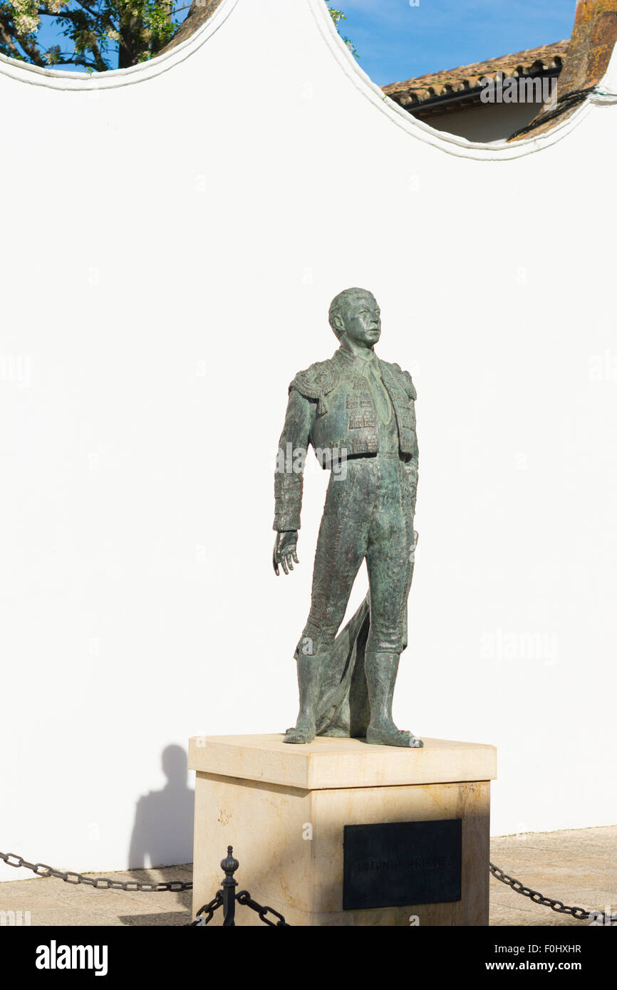 A statue of a bullfighter at the entrance to The Plaza de Toros de ...