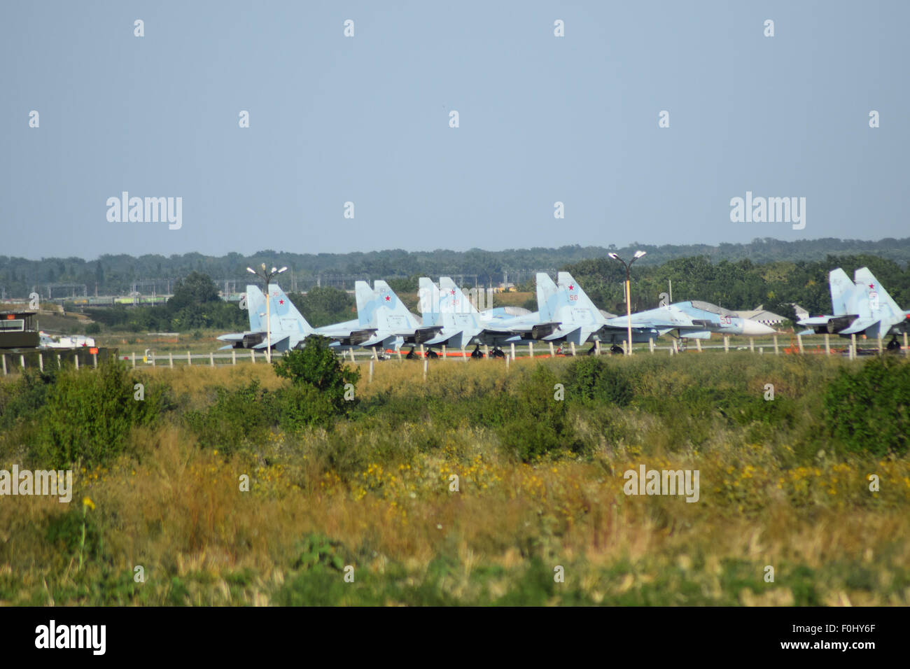 Fighter aircrafts. Military airfield and parking lots of planes Stock ...