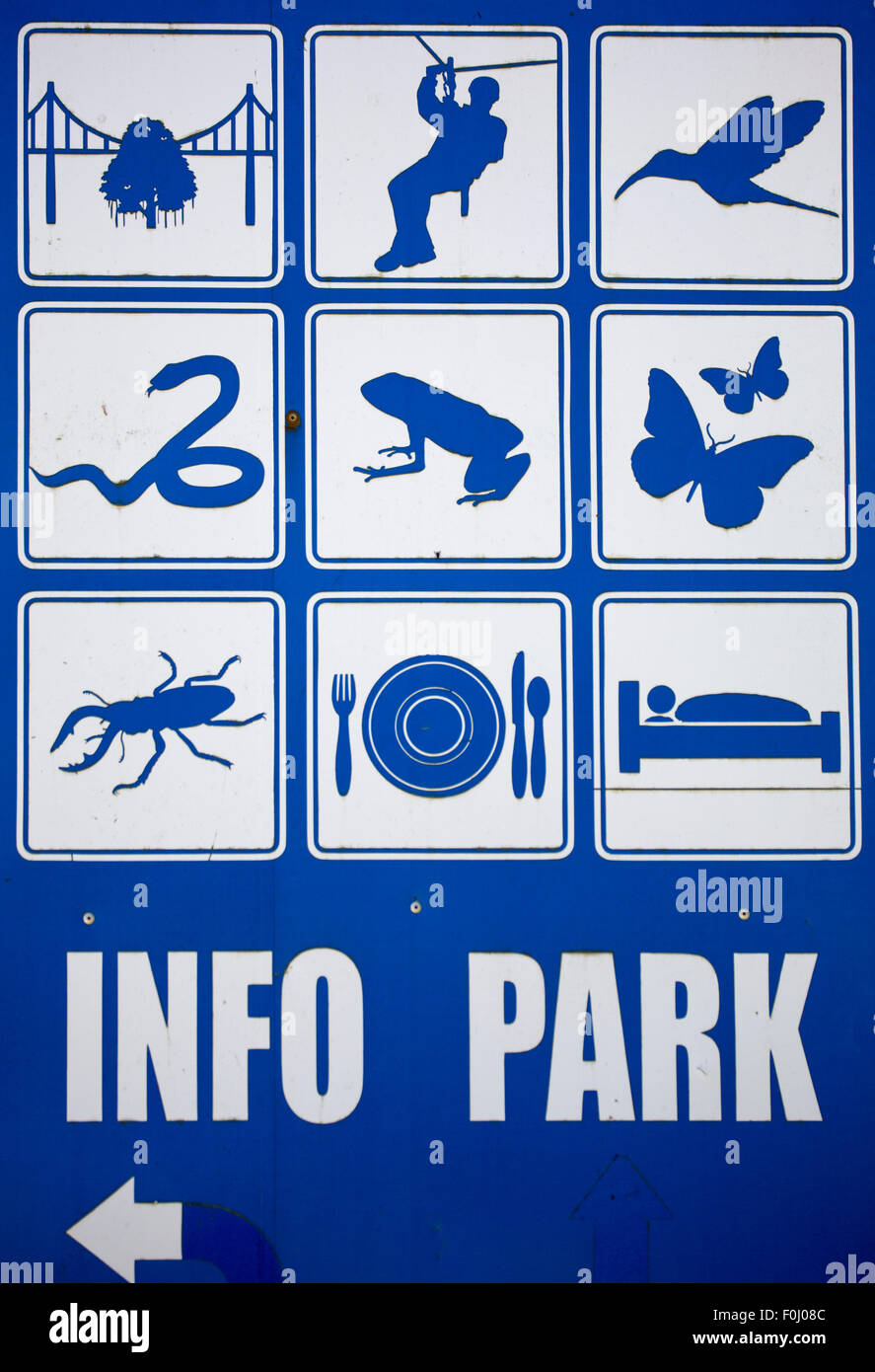 Blue information board with possible activities in a national park in ...