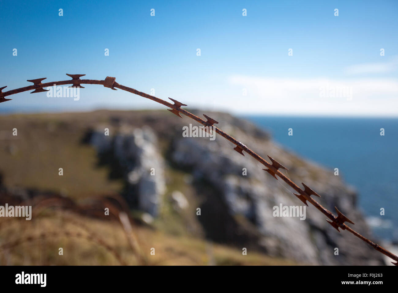 Barbed wire on fence at the memorial of the battle of the Atlantic at ...