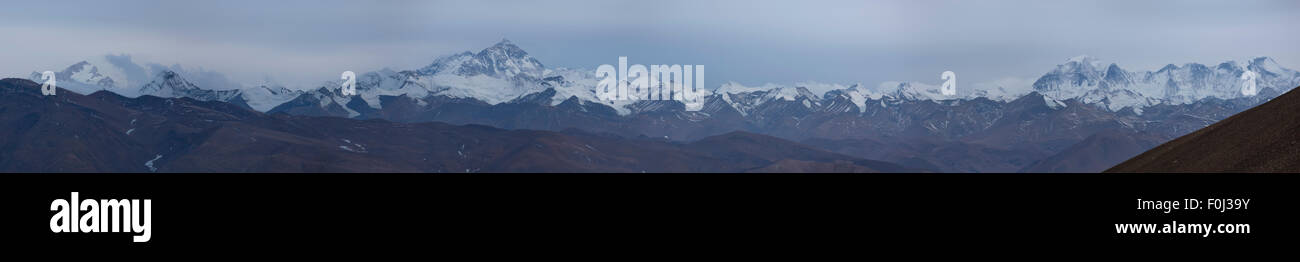 Panoramic view of the Himalayan chain between Nepal and China or Tibet ...