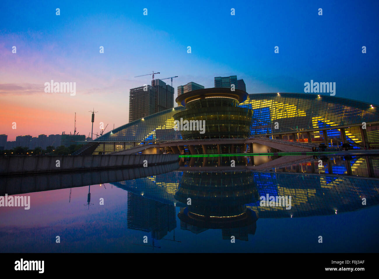 Modern buildings in Hangzhou at night, China Stock Photo - Alamy