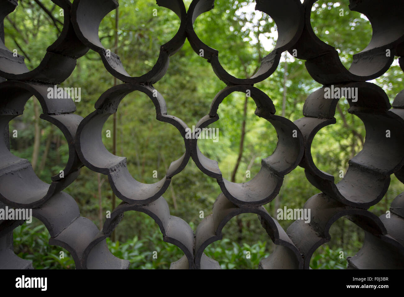 Close-up of a temple fence in the forest in Hangzhou, China Stock Photo ...