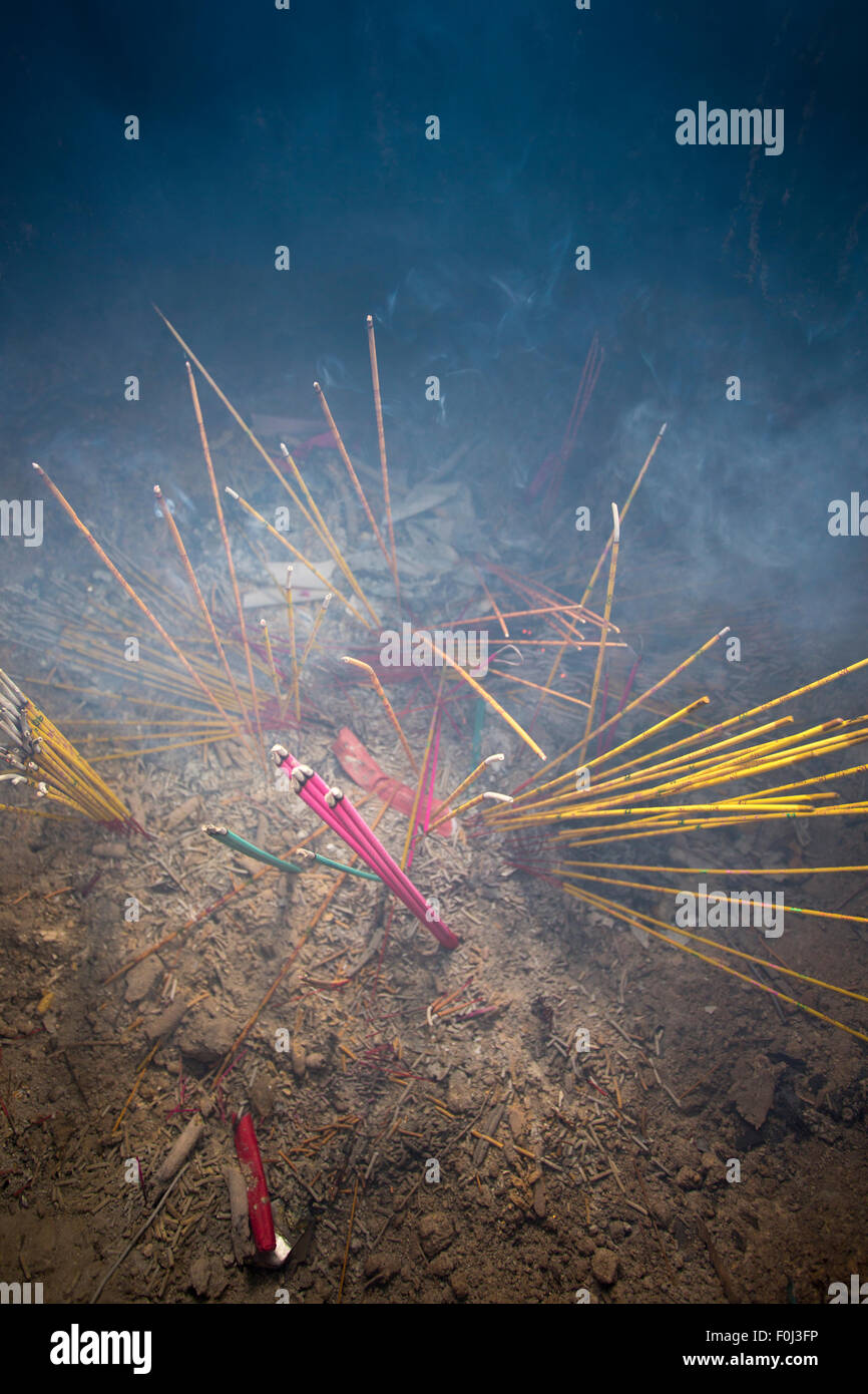 Burning Incense in a Temple in Hangzhou, the photo is taken from above ...