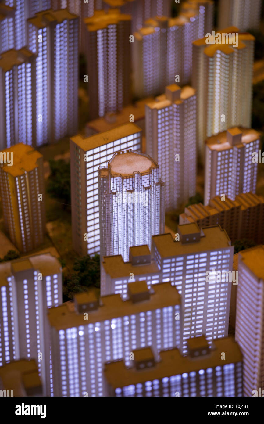 A detail of a city layout of Shanghai illuminated. The layout take care ...