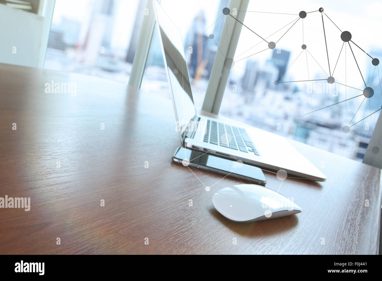 mouse and laptop computer is on wooden desk as workplace concept with ...