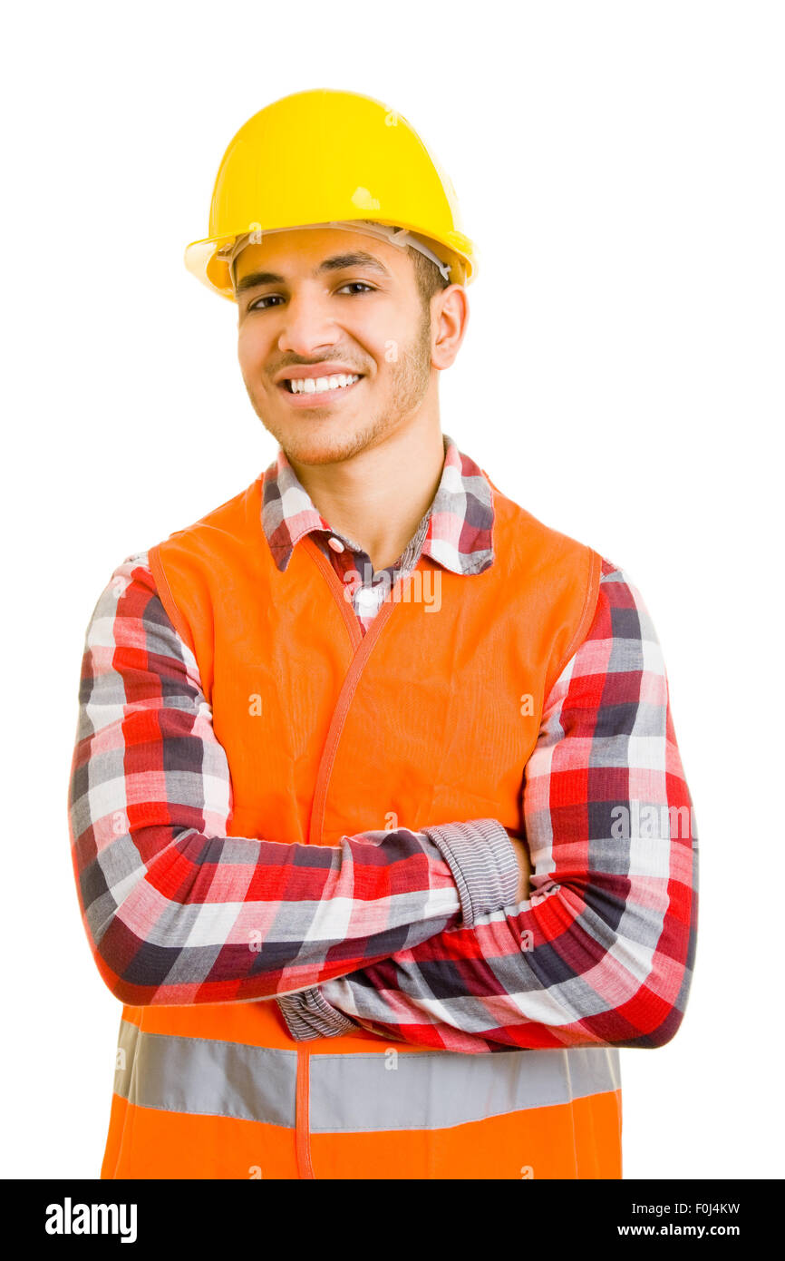 Smiling moroccan construction worker with his arms crossed Stock Photo ...