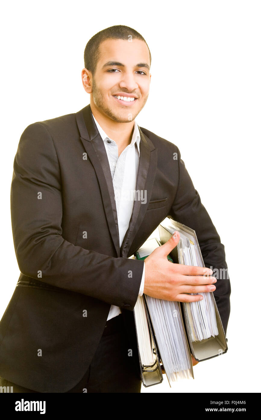 Young happy business man carrying some files Stock Photo - Alamy
