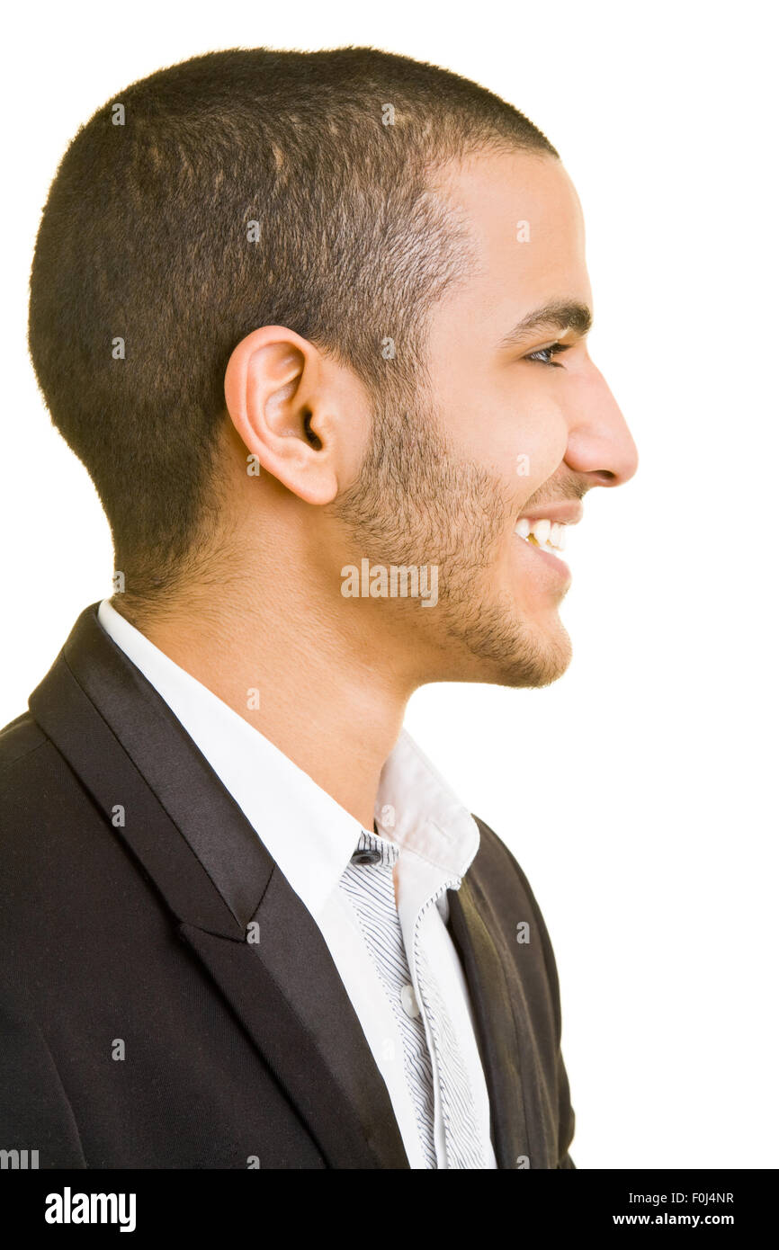 Side view of happy young business man Stock Photo - Alamy