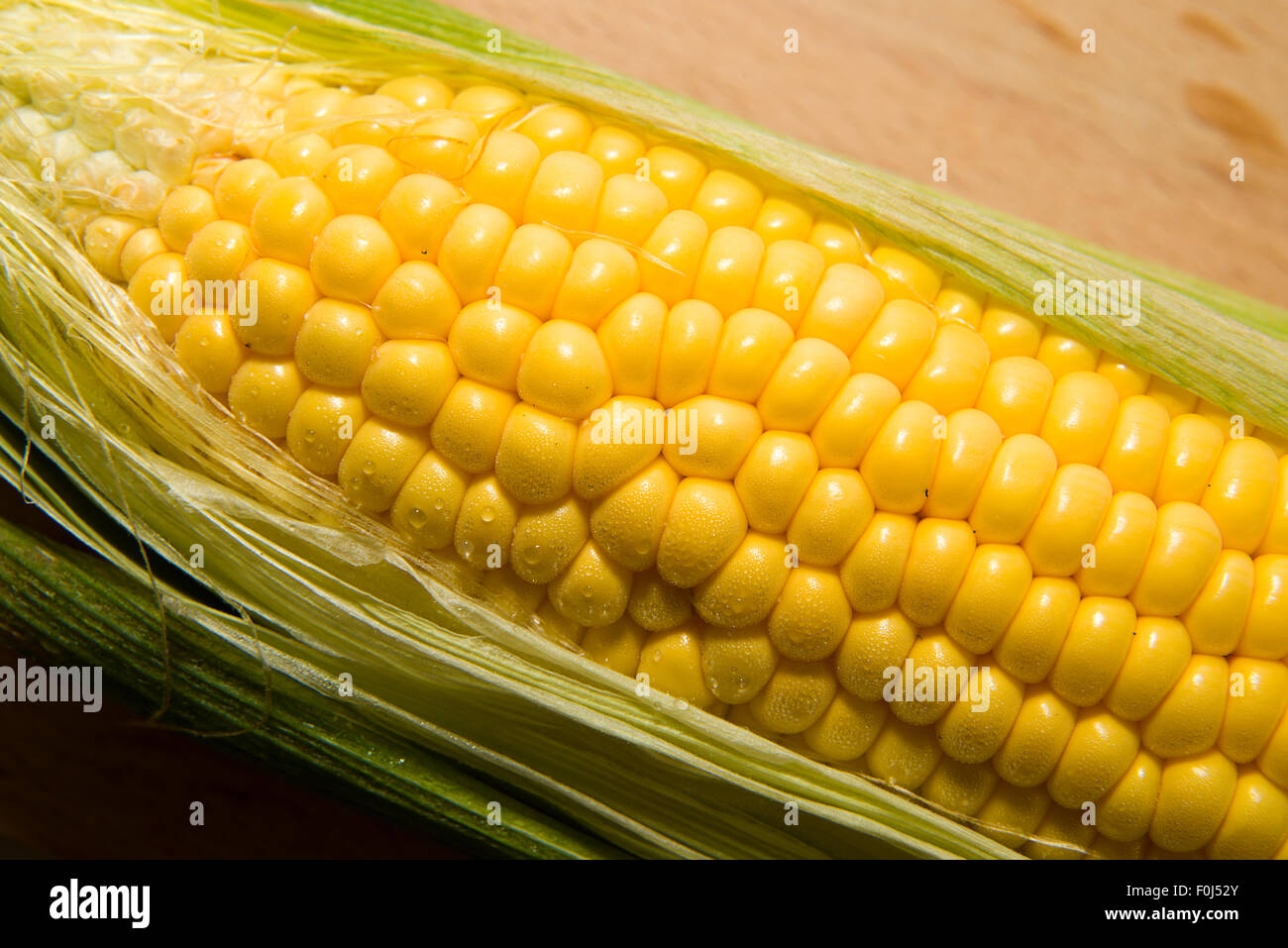 One yellow ripe ear of corn in green leaves Stock Photo - Alamy
