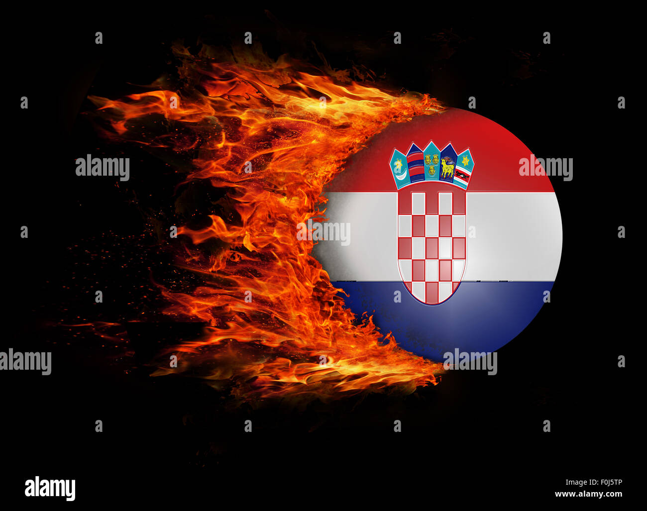 Concept of speed - Flag with a trail of fire - Croatia Stock Photo - Alamy