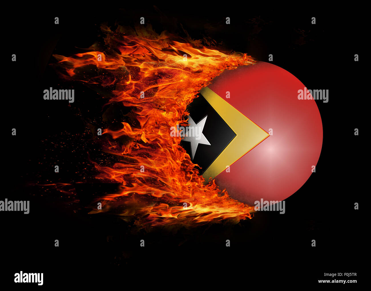 Concept of speed - Flag with a trail of fire - East Timor Stock Photo ...