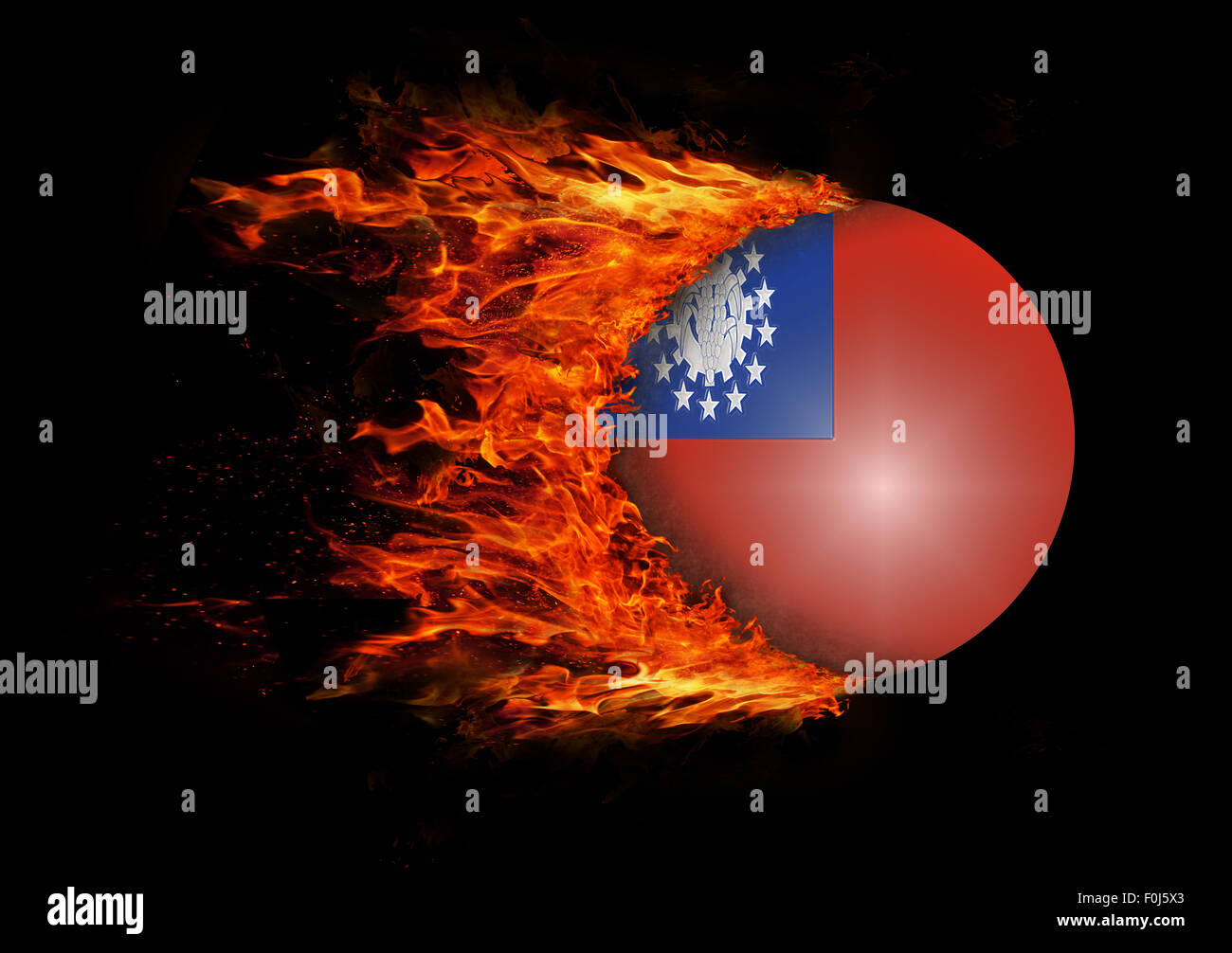 Concept of speed - Flag with a trail of fire - Myanmar Stock Photo - Alamy