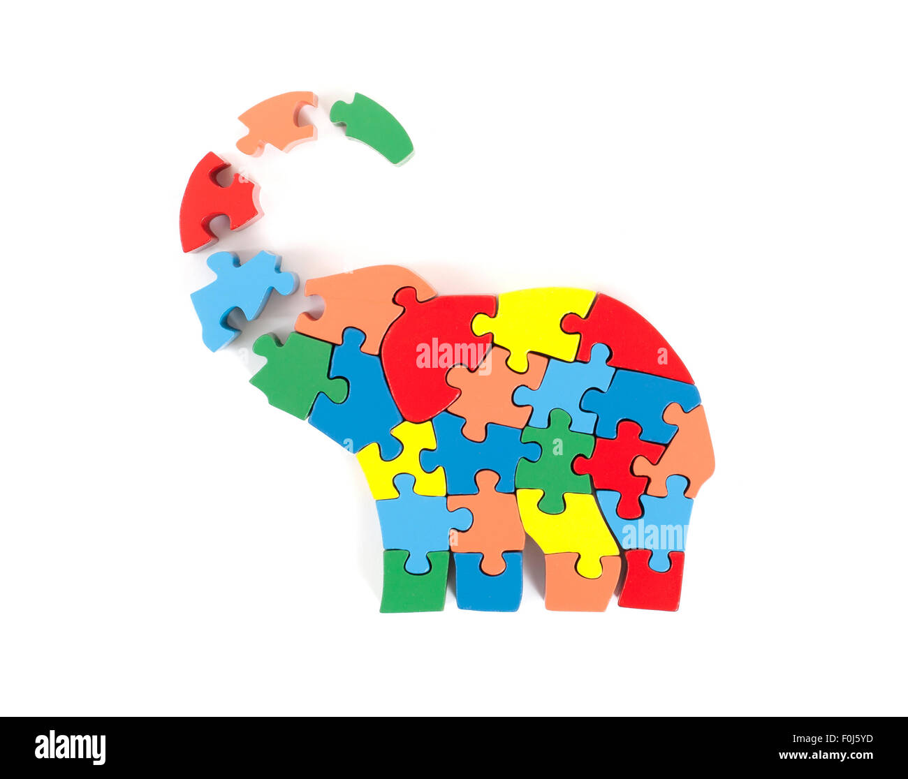 Colorful puzzle pieces in elephant shape - isolated over white Stock ...
