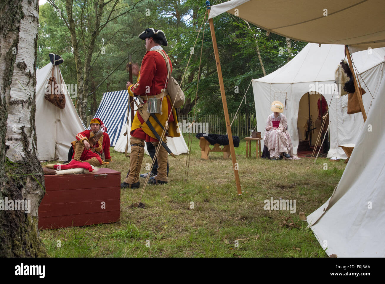 French military soldiers relaxing during an 18th Century Jacobite era ...