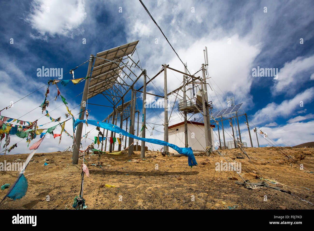 Telecommunication installation at the top of a mountain in Tibet with ...