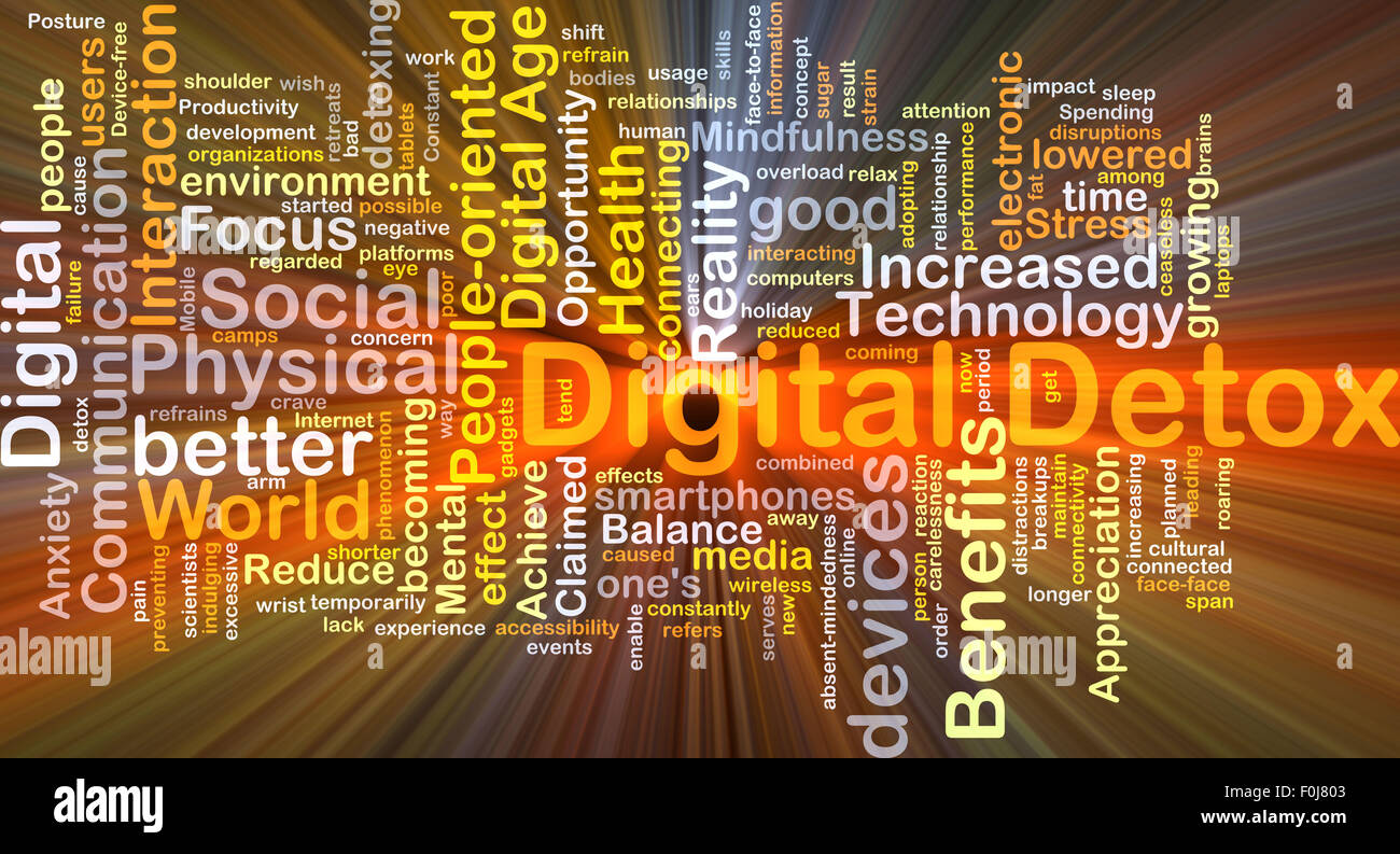 Background concept wordcloud illustration of digital detox glowing ...