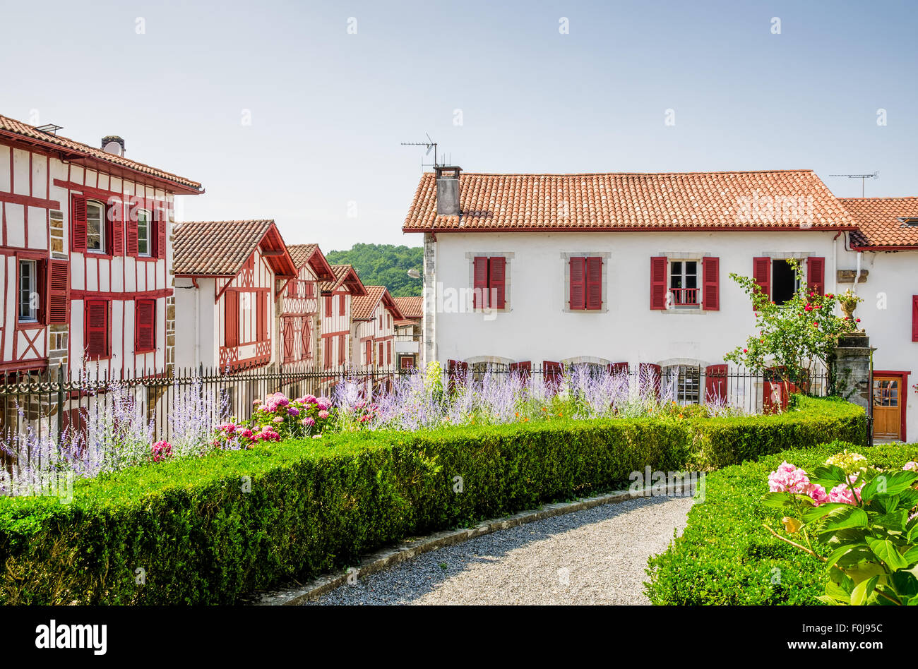 Traditional Basque houses in La Bastide-Clairence Stock Photo - Alamy