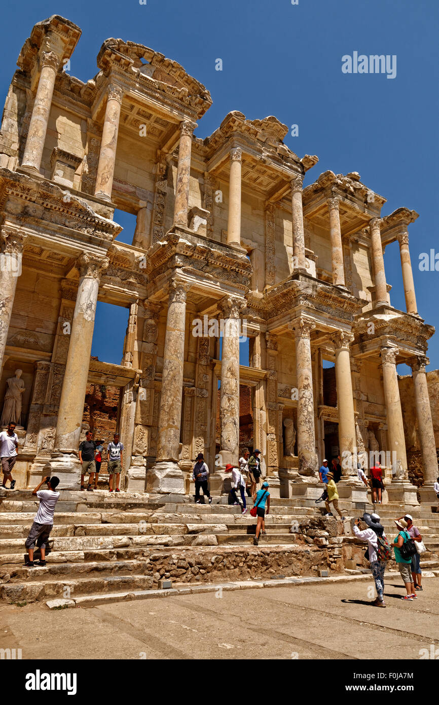 The library of Celsus at the ancient Greek/Roman Empire town of Ephesus ...