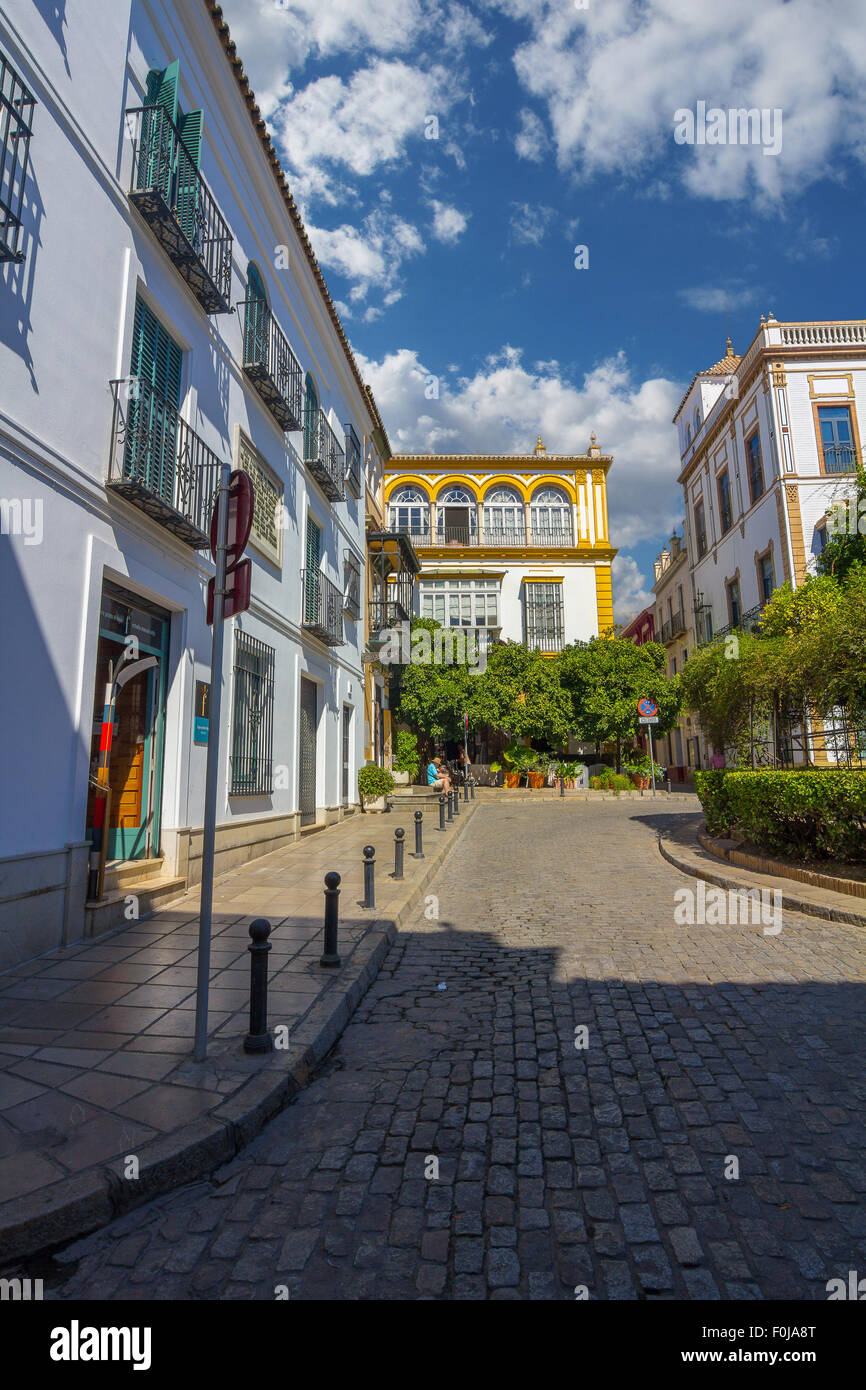 beautiful streets full of typical color of the Andalusian city of ...