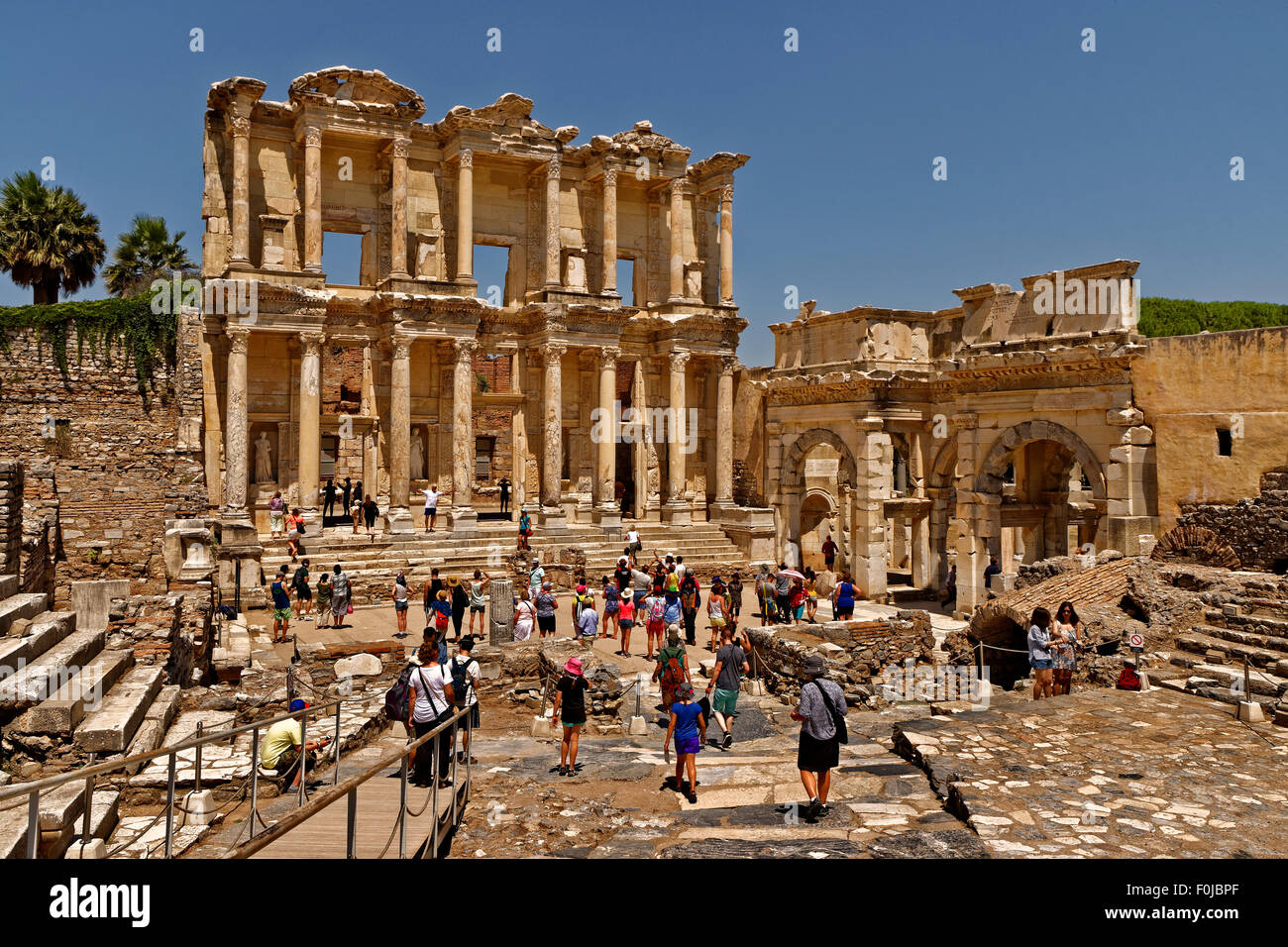The library of Celsus at the ancient Greek/Roman Empire town of Ephesus ...