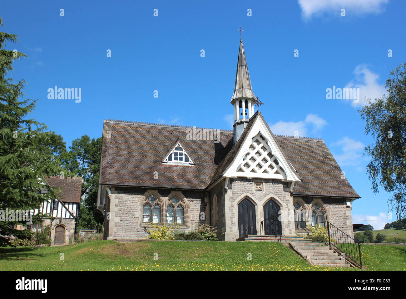 Old English country school with steeple Stock Photo - Alamy
