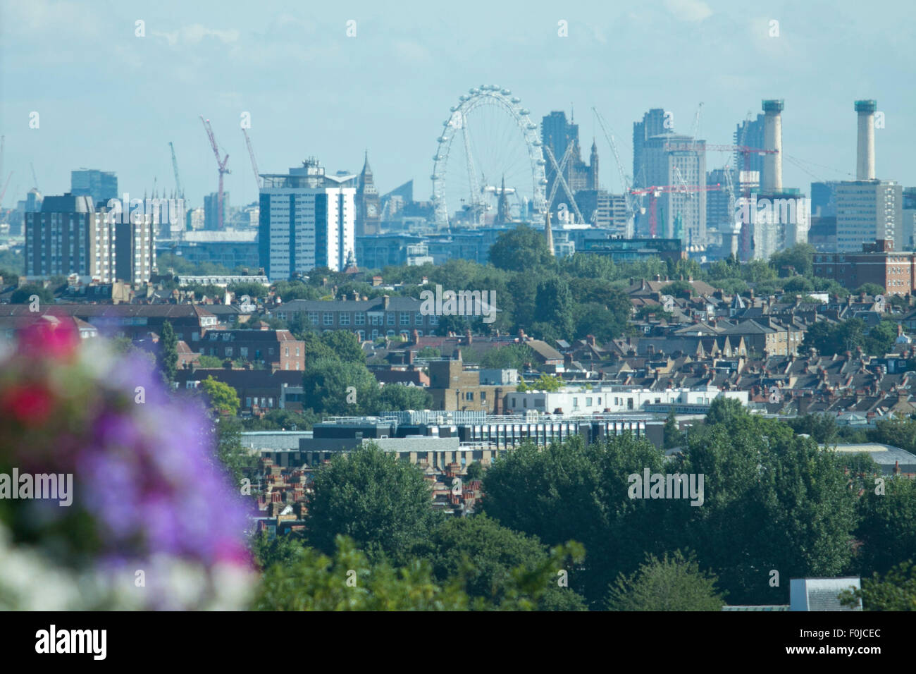 Wimbledon London,UK. 17th August 2015. London skyline seen from ...
