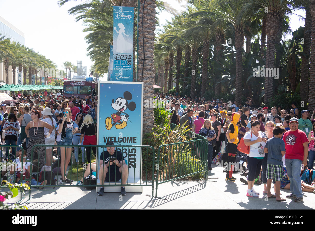 Anaheim, California, USA. 15th Aug, 2015. A crowd of people waiting to ...