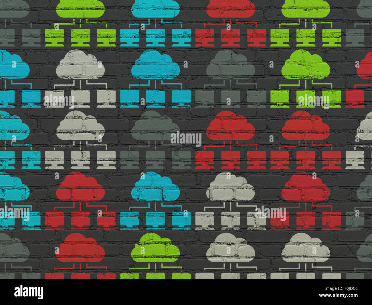 Cloud computing concept: Cloud Network icons on wall background Stock Photo - Alamy