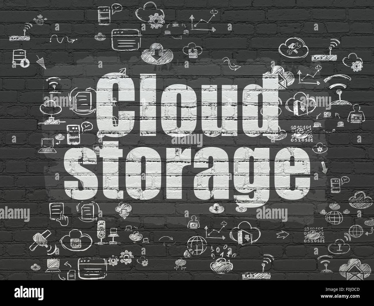 Cloud networking concept: Cloud Storage on wall background Stock Photo ...