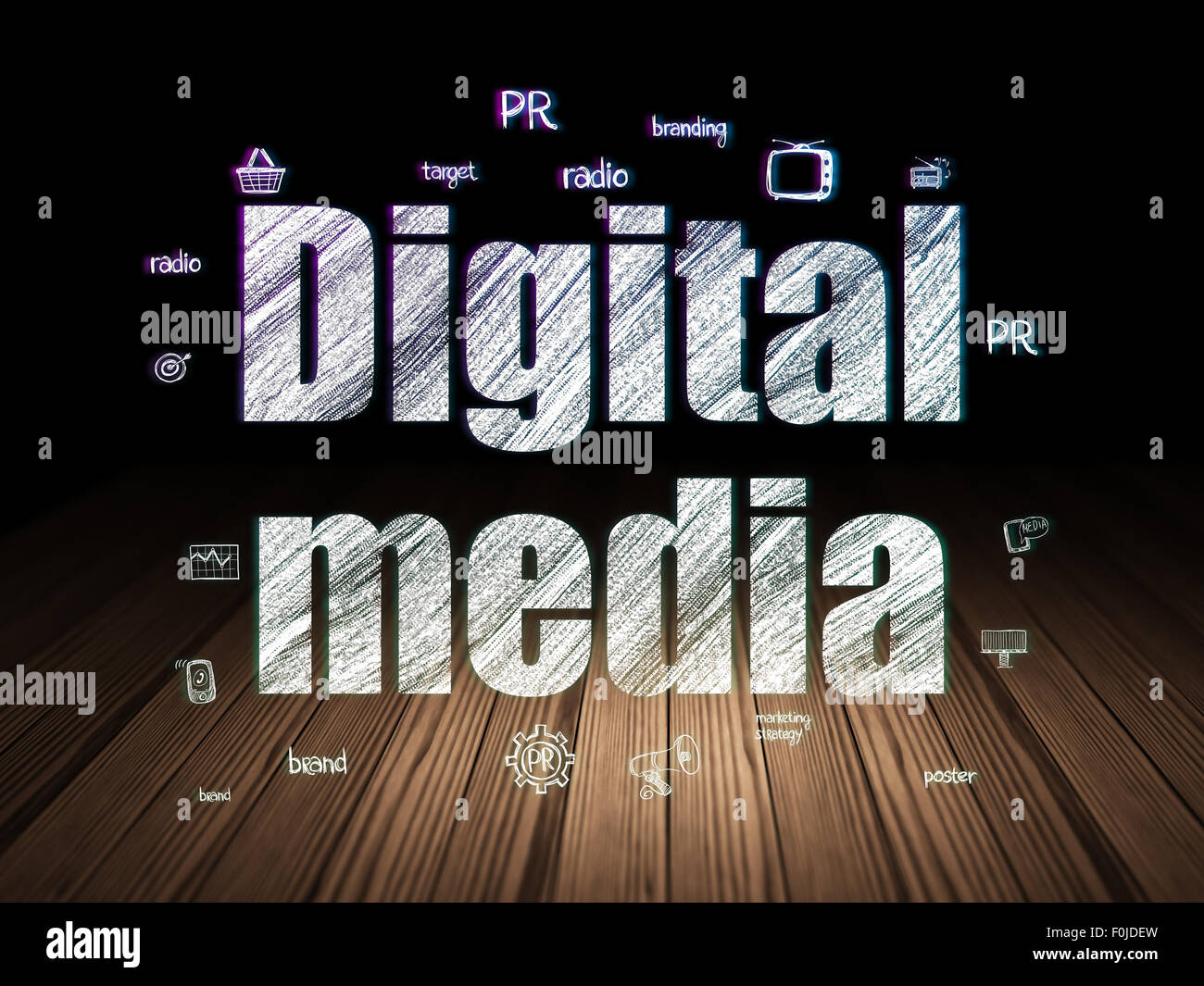 Advertising concept: Digital Media in grunge dark room Stock Photo - Alamy