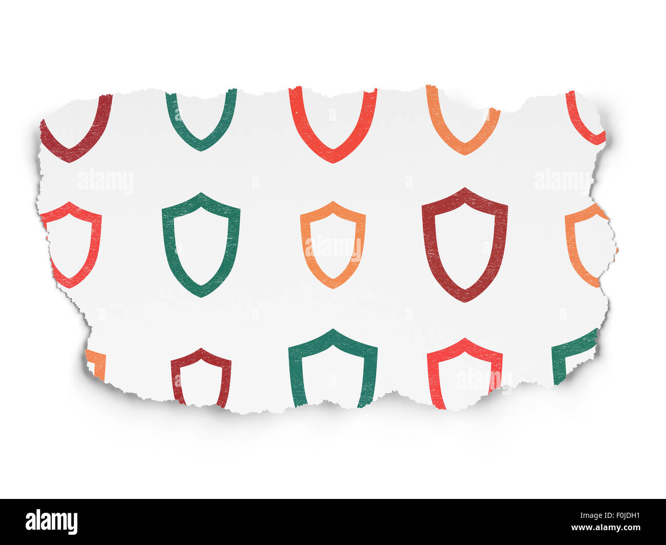 Protection concept: Contoured Shield icons on Torn Paper background ...