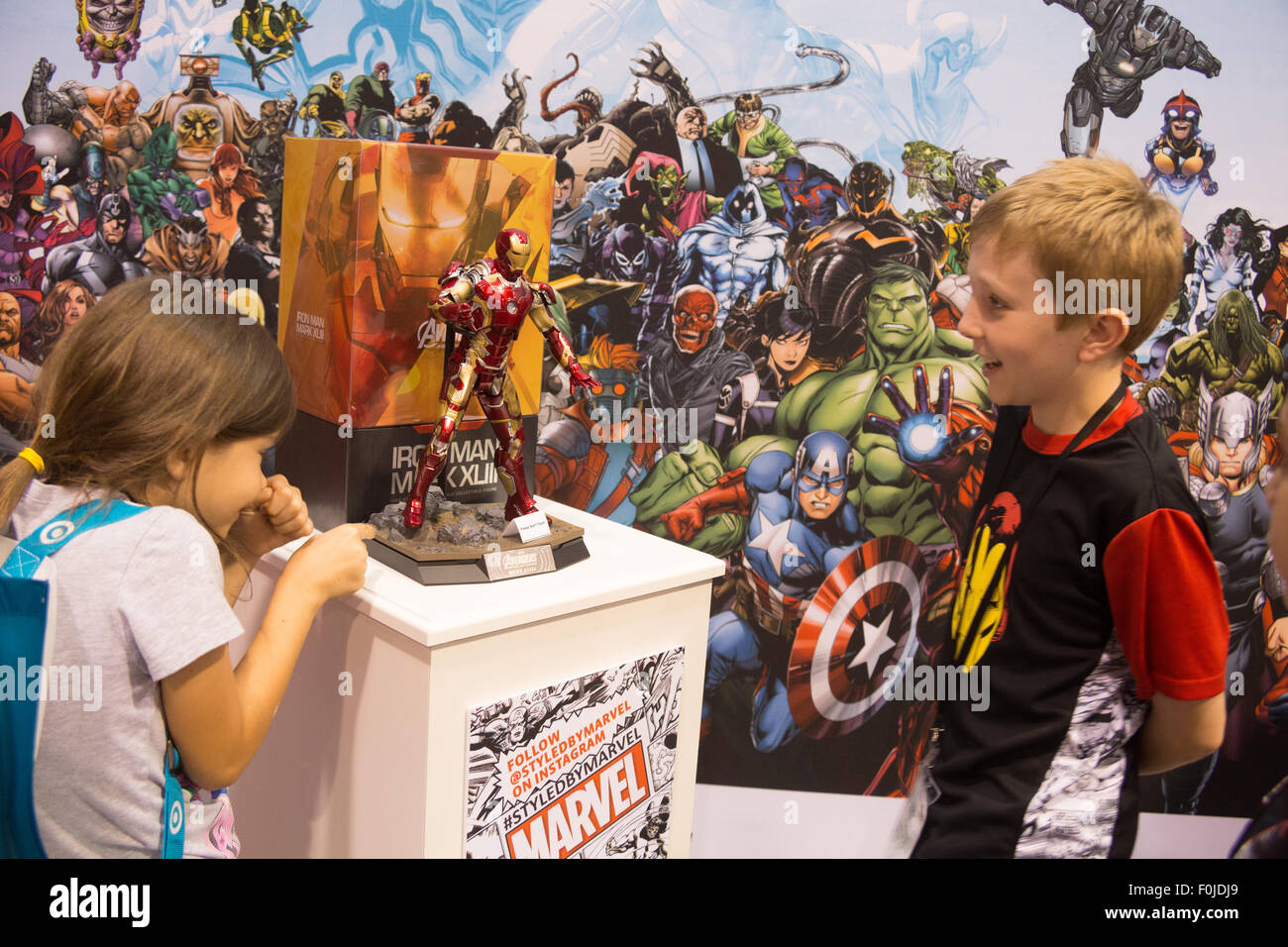 Anaheim, California, USA. 15th Aug, 2015. Young Marvel fans admire an ...