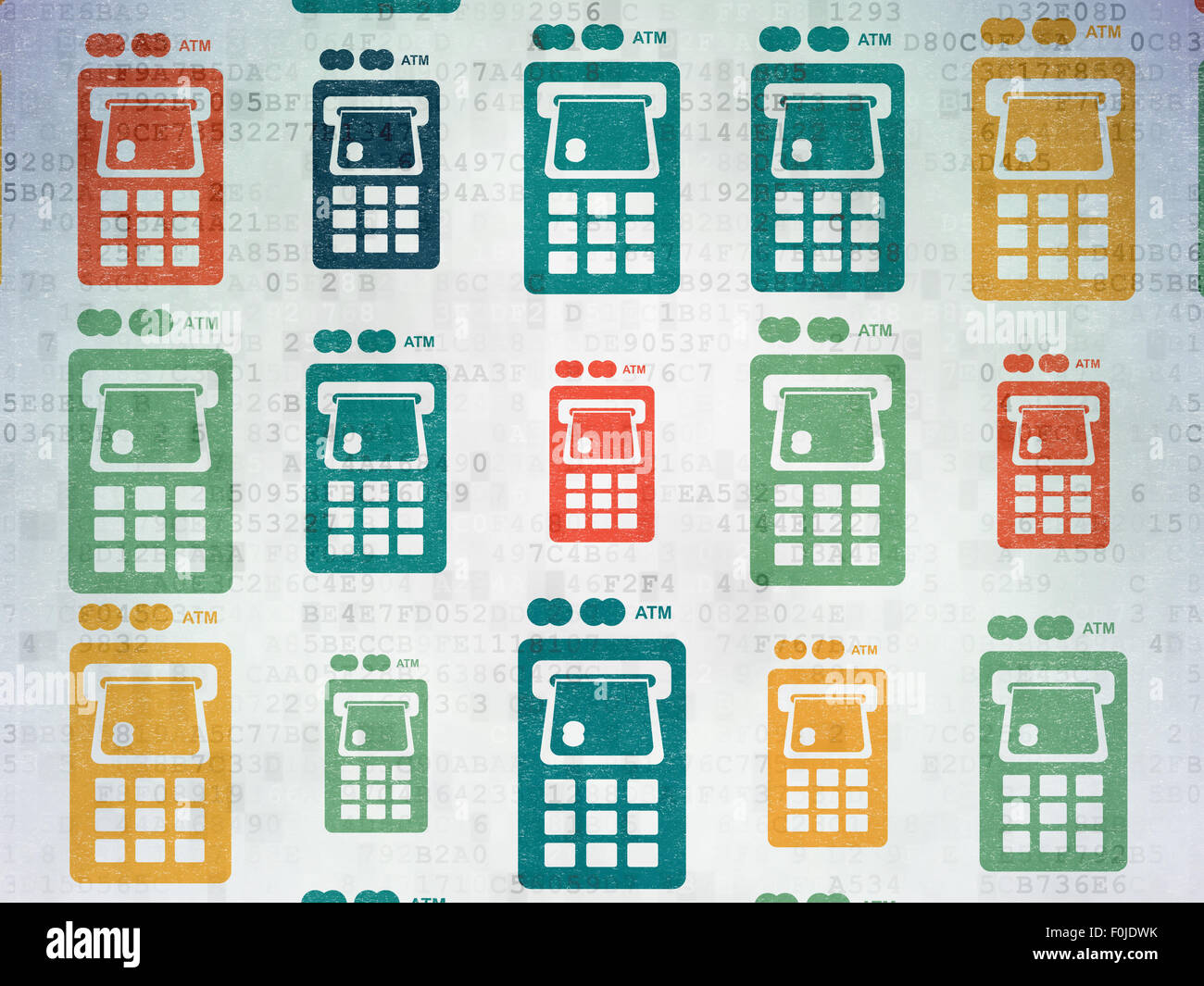 Banking concept: ATM Machine icons on Digital Paper background Stock ...