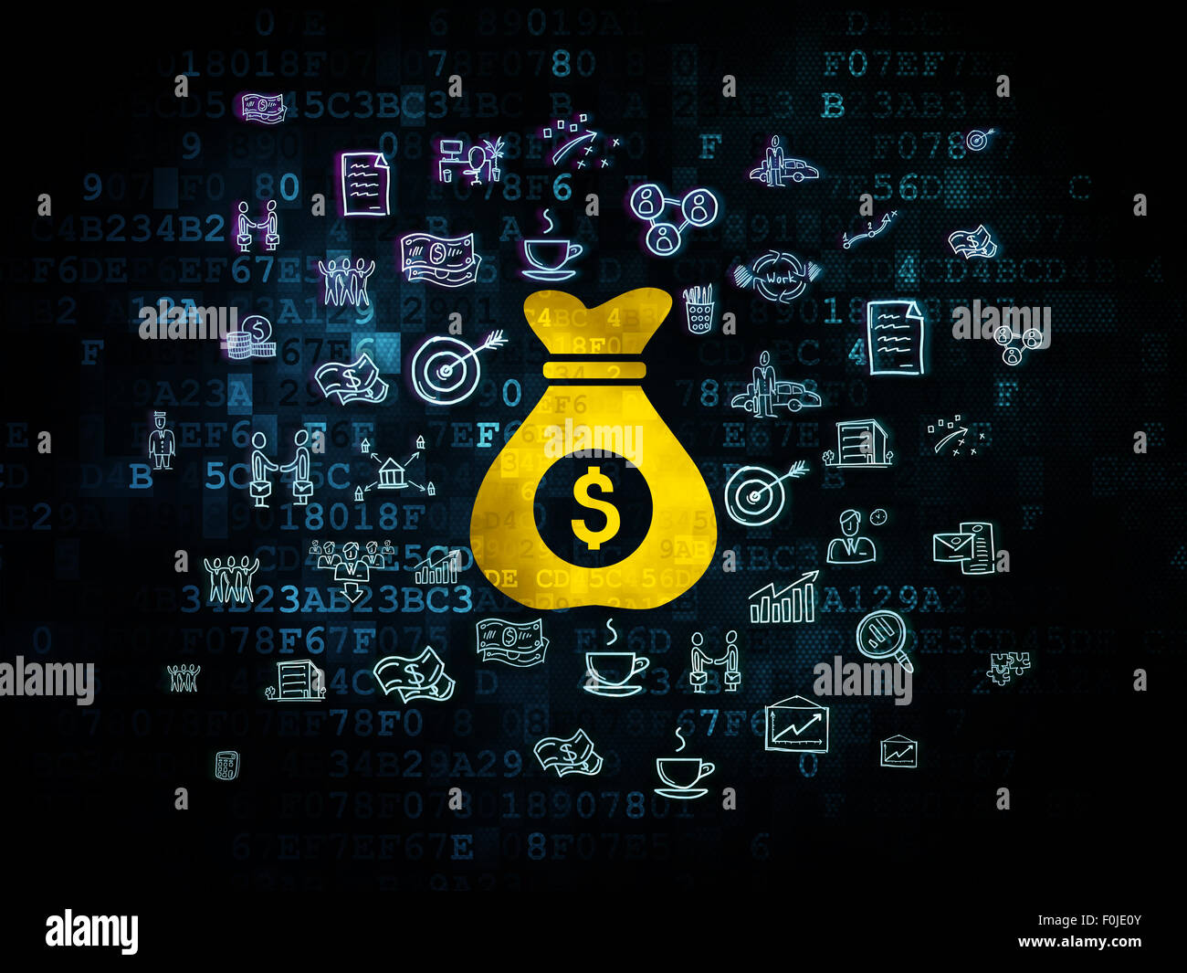 Finance concept: Money Bag on Digital background Stock Photo - Alamy